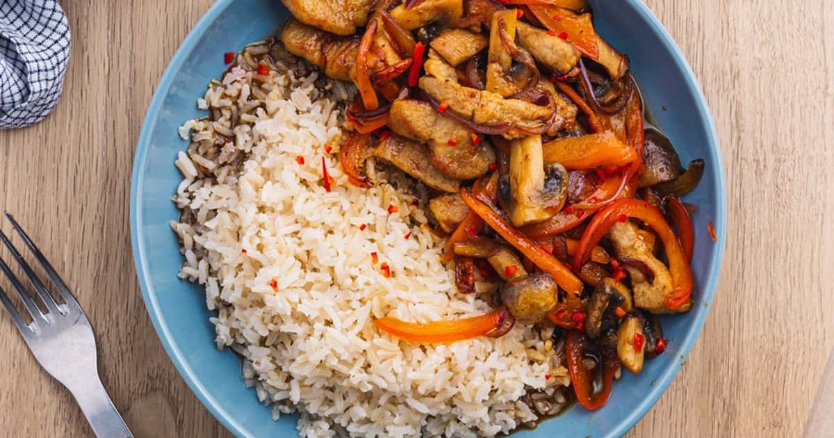 Oppskrift på wok med svinefilet, grønnsaker, fullkornsris og soya- og ...