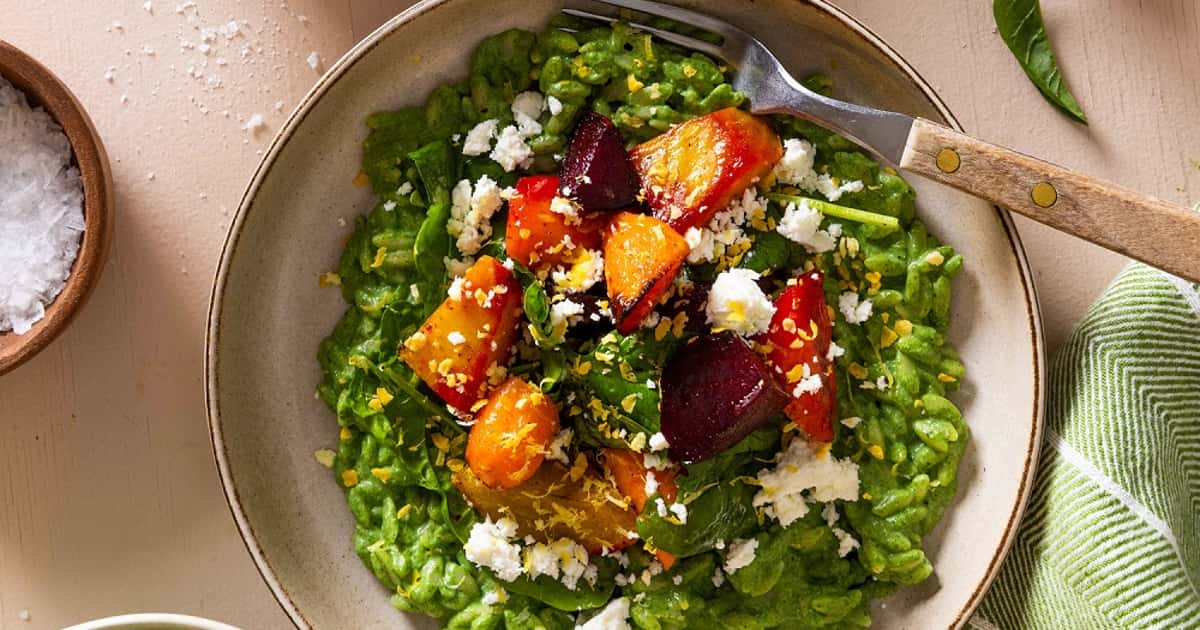 Oppskrift på spinat- og sitronkremet mathvete med bakte beter og ...
